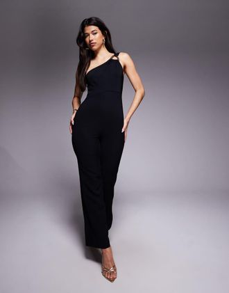 Forever New Jumpsuit in Schwarz mit One-Shoulder-Träger und Metall-Detail