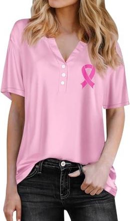 Generic T-shirt basique uni à manches courtes pour femme - Élégant et décontracté - Imprimé à manches courtes - Col en V - Vêtements pour la vie quotidienne -