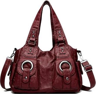 Generic Sac &agrave; bandouli&egrave;re en cuir synth&eacute;tique de couleur unie avec sangle r&eacute;glable, multi-poches, sac &agrave; bandouli&egrave;re clout&eacute; pour voyage, shopping, travail, usa