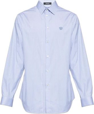 Versace Homme, Chemises, Bleu, Taille: M Chemise Slim &agrave; Rayures en Popeline de Coton