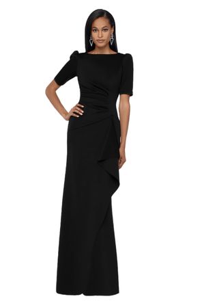 Xscape Langes Damenkleid mit 3/4-&Auml;rmeln und seitlichen R&uuml;schen, Schwarz, 46