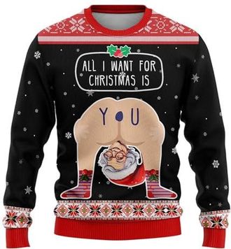 Generic Pull de No&euml;l grossier pour homme - Pull de No&euml;l fantaisie pour homme - Impression 3D amusante - Manches longues - Col rond, 01 - Noir, XL