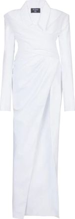 Balmain Femme, Robes, Blanc, Taille: 36 FR Robe bustier longue &agrave; manches longues en popeline