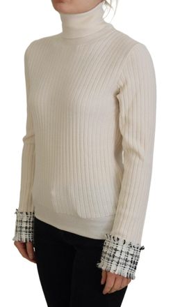 Dolce & Gabbana Womens Virgin Wool Ribbed Turtleneck White Alpaca