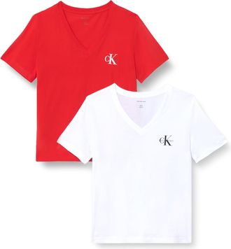 Calvin Klein Womens A- Logo VN 2 Pack Tee LV047C906G Tees, RED (Adrenaline Rush/Brilliant White), S, Rot (Adrenaline Rush/Brilliant White), S