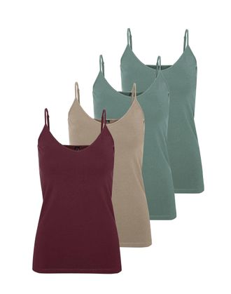 Vero Moda Damen VMMAXI My Soft V Singlet GA 4PACK, 2X Laurel Wreath, Port Royale, Crockery, L