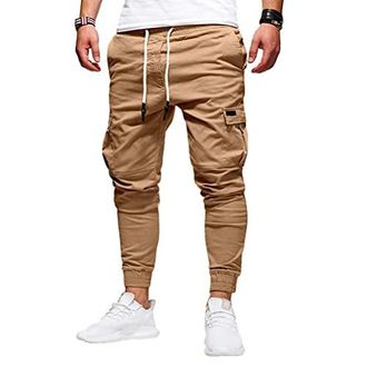 ORANDESIGNE Pantalons Mode pour Hommes Pantalons de Jogging Travailler &agrave; lext&eacute;rieur Pantalon Cargo Multi-Poches Couleur Unie avec Surv&ecirc;tement Fusel&eacute; A Kaki XS