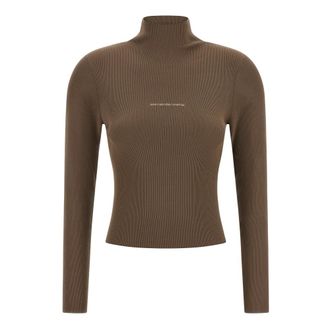 Alexander Wang Femme, Pulls, Brun, Taille: 42 FR Pull &agrave; col roul&eacute; c&ocirc;tel&eacute; avec logo