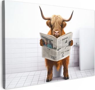 MuchoWow © Bild auf Leinwand 60x40 cm Schlafzimmer Bilder Wand Deko Wohnzimmer Modern Wanddeko Bilderwand Geschenk Schottisches Hochlandrind - Highland Cow - Z