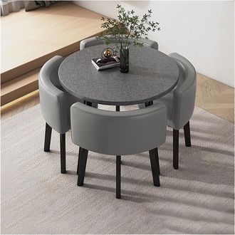 Generic Esstisch mit 4 St&uuml;hlen, modernes rundes Tisch-St&uuml;hle-Set, Balkon-Wohnzimmer-Esstisch, wasserdicht und Anti-Macchia, for kleine R&auml;ume(15)