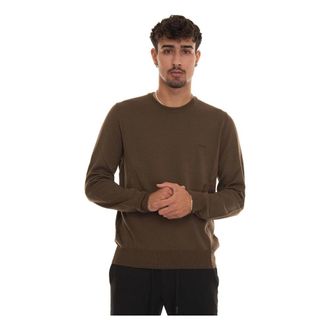 HUGO BOSS Merinowolle Logo Pullover Slim Fit - - Knitwear - Herren - Gr&uuml;n - XL