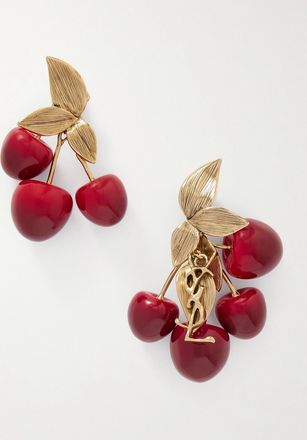 Saint Laurent Cerises Ohrclips Aus Harz Mit Goldfarbenen Details - Rot