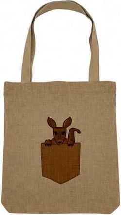 Fabulous Sac Shopping Tote Bag Aspect Lin - Poche Surprise Kangourou Australie Dessin - Sac de Courses Toile Epaisse 360g Beige Naturel Cabas Port&eacute; Epaule Soli