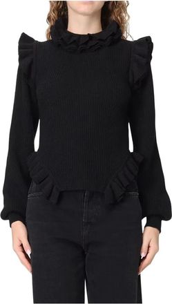Twinset Femme, Pulls, Noir, Taille: 40 FR Maglia fitted en mélange de laine avec volants