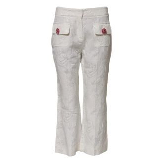 Dolce & Gabbana Femme, Pantalons, Blanc, Taille: 34 FR Pantalon &Eacute;vas&eacute; Court en Jacquard Floral
