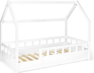 IDMarket Kinderh&uuml;ttenbett 80 x 160 cm, wei&szlig; mit Lattenrost und Rausfallschutz