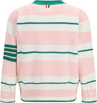 Thom Browne Striped Seed Stitch Cardigan - Pink
