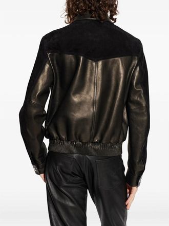 Versace Lambskin Leather with Greca-Embossed Detailing Jacket - Black