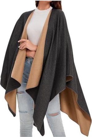 Generic Poncho Femme Hiver Chaud Chale Femme Hiver Chaud Cape Femme Effet enveloppant Cape Cardigan Ouverte Devant Tricot&eacute;e Tr&egrave;s Chaude