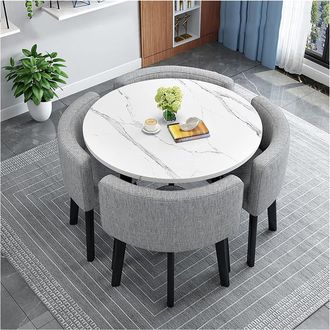 Generic K&uuml;chen-Esstisch-Set, Esstisch und 4 St&uuml;hle, moderner runder K&uuml;chentisch, runder Konferenztisch, for Esszimmer/K&uuml;che(A18,90 * 90 * 75cm)