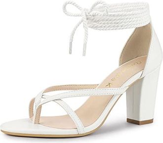 Allegra K Sandales à Talons à Lacets pour Femmes Sandales à Talons épais Blanche 41