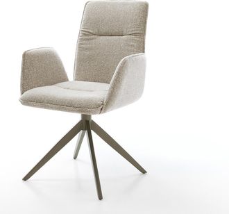DELIFE Drehstuhl Vinja-Flex Webstoff Soft Beige Kreuzgestell breit Effektfinish Titan 360&deg; drehbar Wippfunktion, Esszimmerst&uuml;hle
