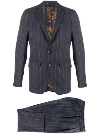 Etro costume boutonn&eacute; &agrave; fines rayures - Bleu