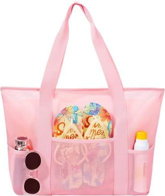 Generic Sac de plage en maille pour femme, grand sac fourre-tout imperm&eacute;able et r&eacute;sistant au sable avec fermeture &eacute;clair et 5 poches, l&eacute;ger, essentiel pour le