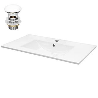 ECD Germany Lavabo en C&eacute;ramique Blanc 710x465x175 mm avec Garniture de Vidage 1 1/4 Universel et Trop-Plein, Vasque Encastr&eacute;, Design &Eacute;l&eacute;gant Moderne, &Eacute;vier Lave-M