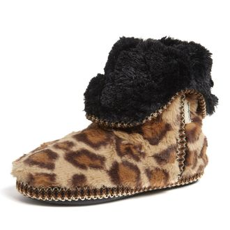 Dearfoams Damen Beth Faltbare Stiefel Hausschuh, Leopard, Medium EU