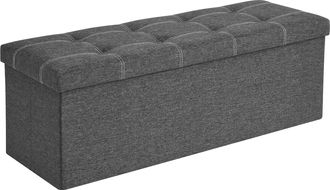 Songmics Sitzbank mit Stauraum, Sitztruhe, Sitzhocker, faltbar, 110 x 38 x 38 cm, Bezug aus Leinenimitat, f&uuml;r Schlafzimmer, Flur, Wohnzimmer, dunkelgrau LSF077
