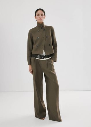 Mango Veste en lin &agrave; double boutonnage kaki - Femme - XXS - MANGO