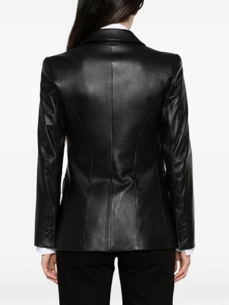 Emporio Armani Leather Double-Breasted Blazer - Black