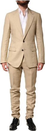 Dolce & Gabbana Homme, Costumes, Beige, Taille: XS Linen Single Breasted 2 Piece Suit