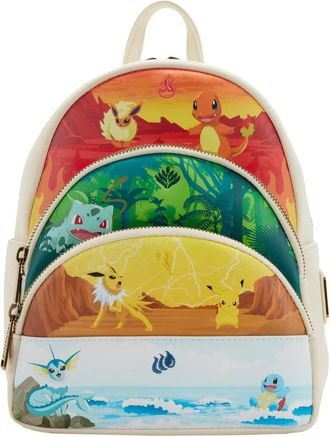 Loungefly Pokemon Elements Mini-Rucksack mit drei Taschen, Mehrfarbig/Meereswellen (Ocean Tides), Einheitsgr&ouml;&szlig;e, Mini-Rucksack