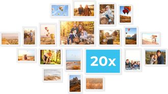 Photolini Bilderrahmen Set verschiedene Gr&ouml;&szlig;en, Bilderwand Collage 20 Rahmen Wei&szlig;, Bilderrahmen-Set Holz MDF zum Aufstellen & Aufh&auml;ngen, Acrylglas, photo frames