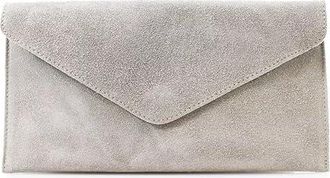 Generic Pochette en daim italien pour femme, enveloppe métallique, sac à main pour soirée, gris clair, Medium Clutch