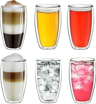Creano Verre thermique à double paroi 400ml, grand verre à double paroi en verre borosilicaté, verres à latte macchiato à double paroi, café, thé, lot de 6