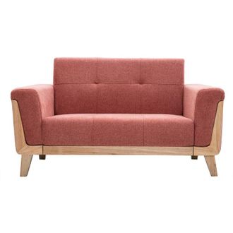 Miliboo Skandinavisches Sofa 2-Sitzer aus terracottafarbenem Stoff und hellem Holz FJORD