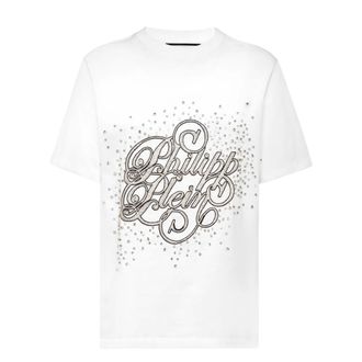 Philipp Plein Femme, Tops, Blanc, Taille: 40 FR T-Shirt Crystal Strass