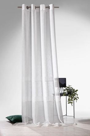 Heimtexland &Ouml;senschal Leinen Optik Natur Deko Gardine transparent Boho Vorhang Natural Living HxB 245x135 Typ891 Struktur-Bord&uuml;ren