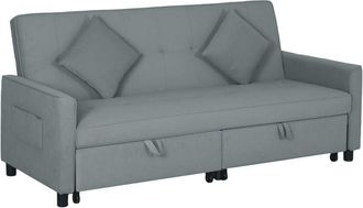 HOMCOM Homcom - Canapé convertible 3 places style Chesterfield effet capitonné inclinable - 2 coussins, pochettes rangement - velours gris