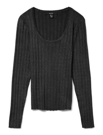 Vero Moda Vmwillow Pointelle Ls U-NCK Pullover Boo Pull, Noir, M Femme