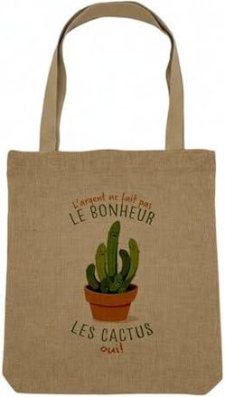 Fabulous Sac Shopping Tote Bag Aspect Lin - Cactus - Largent ne Fait Pas le Bonheur Plante V&eacute;g&eacute;tal Sac de Courses Toile Epaisse 360g Beige Naturel Cabas Port&eacute; 