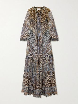 Camilla Maxikleid Aus Bedrucktem Crêpe De Chine Aus Seide Mit Verzierungen - Mehrfarbig