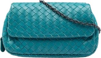 Bottega Veneta Sac bandouli&egrave;re en cuir tress&eacute; Pre-owned - Femme - Pre-owned - Bleu - Taille: ONE Size