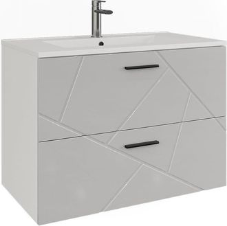 Vicco Waschbeckenunterschrank Weiß/Weiß Hochglanz Irma 80x57x45 cm - Unterschrank für das Badezimmer, Leichte Reinigung des Bodens Dank wandhängender Montag