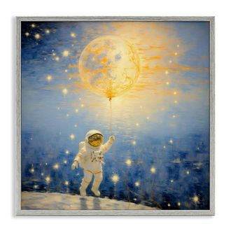 Stupell Industries Astronaut mit verträumtem kosmischem Ballon, grau gerahmt, Giclée-Kunst, Design von Angie Hawke, 61 x 61 cm