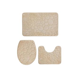 Generic 3 Teile/Satz Einfarbig Einfache Badezimmer Wasserabsorbierende Und rutschfeste Bodenmatte Steinmuster, Bequem Weich, Dreiteiliges Set(Khaki)