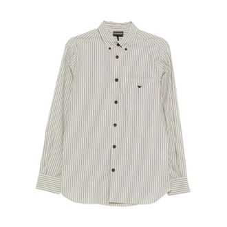 Emporio Armani Homme, Chemises, Beige, Taille: M Chemise boutonn&eacute;e en tissu teint en fil ray&eacute;